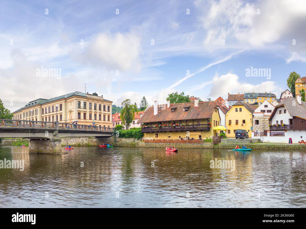 Rafting on Vltava river in summer day. Cesky Krumlov, Czech Republic ...