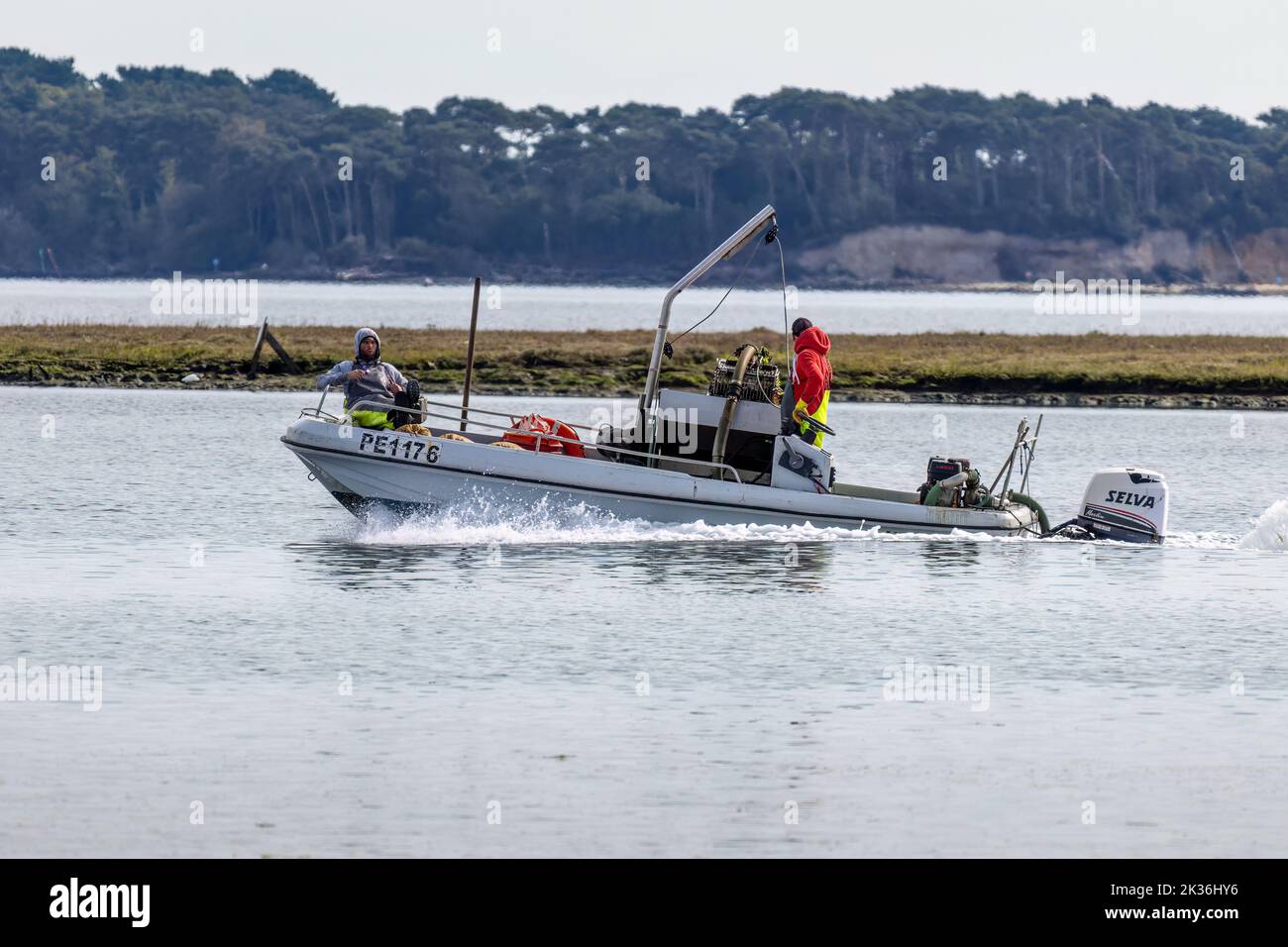 Arne, Dorset, UK - September 20 : View of a boat passing Arne in Dorset ...