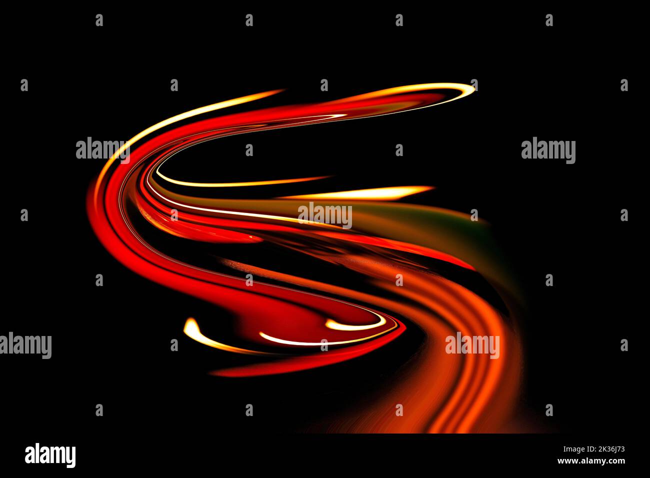 An illustration of smooth red trails against a black background for ...