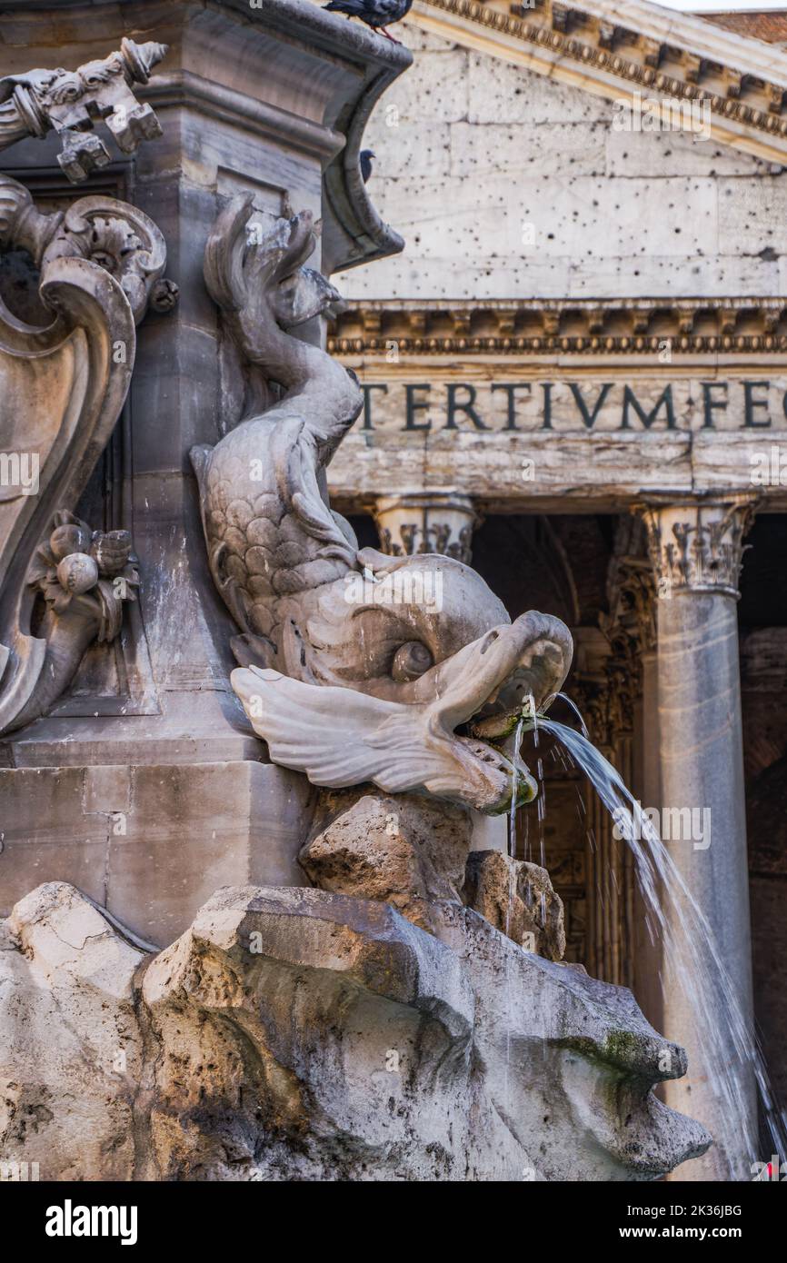 Rome, Italy Fountain of the Pantheon detail with running water from ...