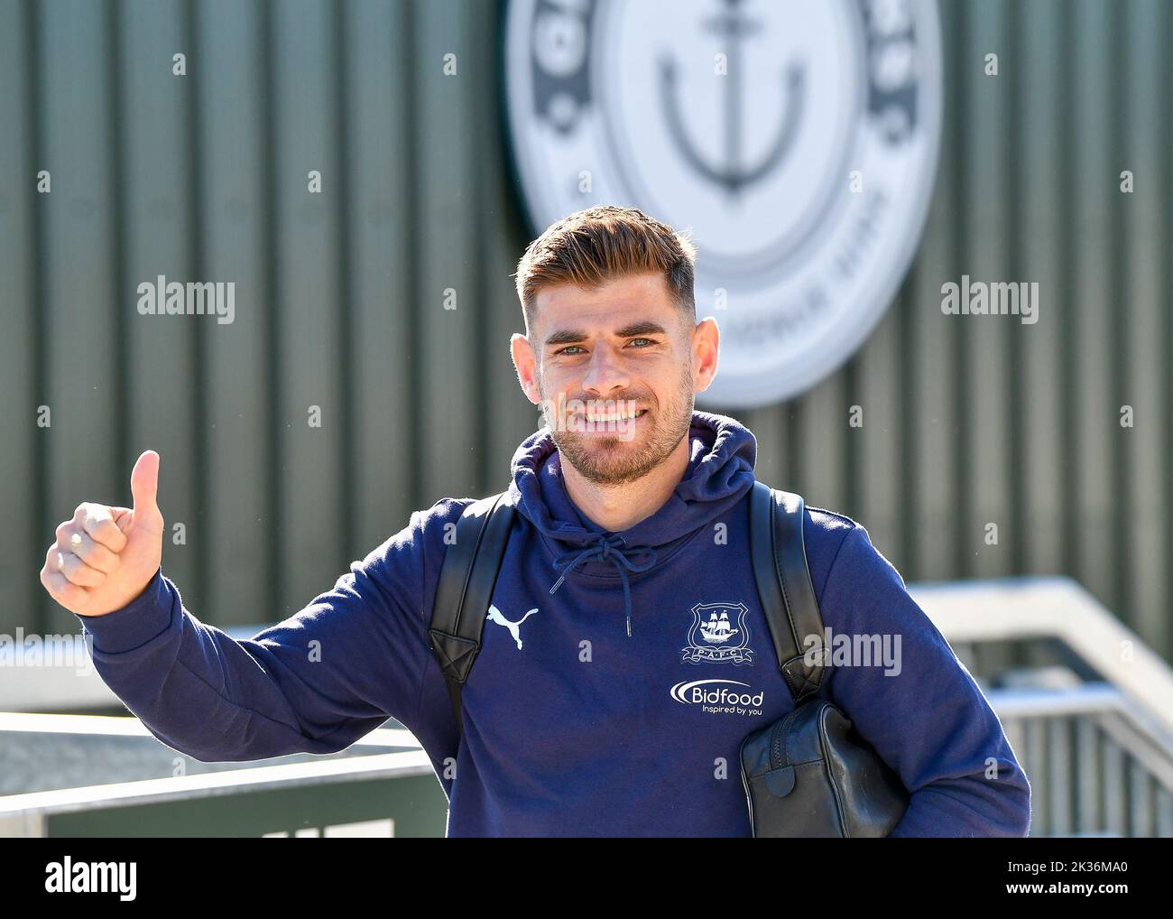 Plymouth Argyle midfielder Joe Edwards (8) arrives during the Sky Bet ...