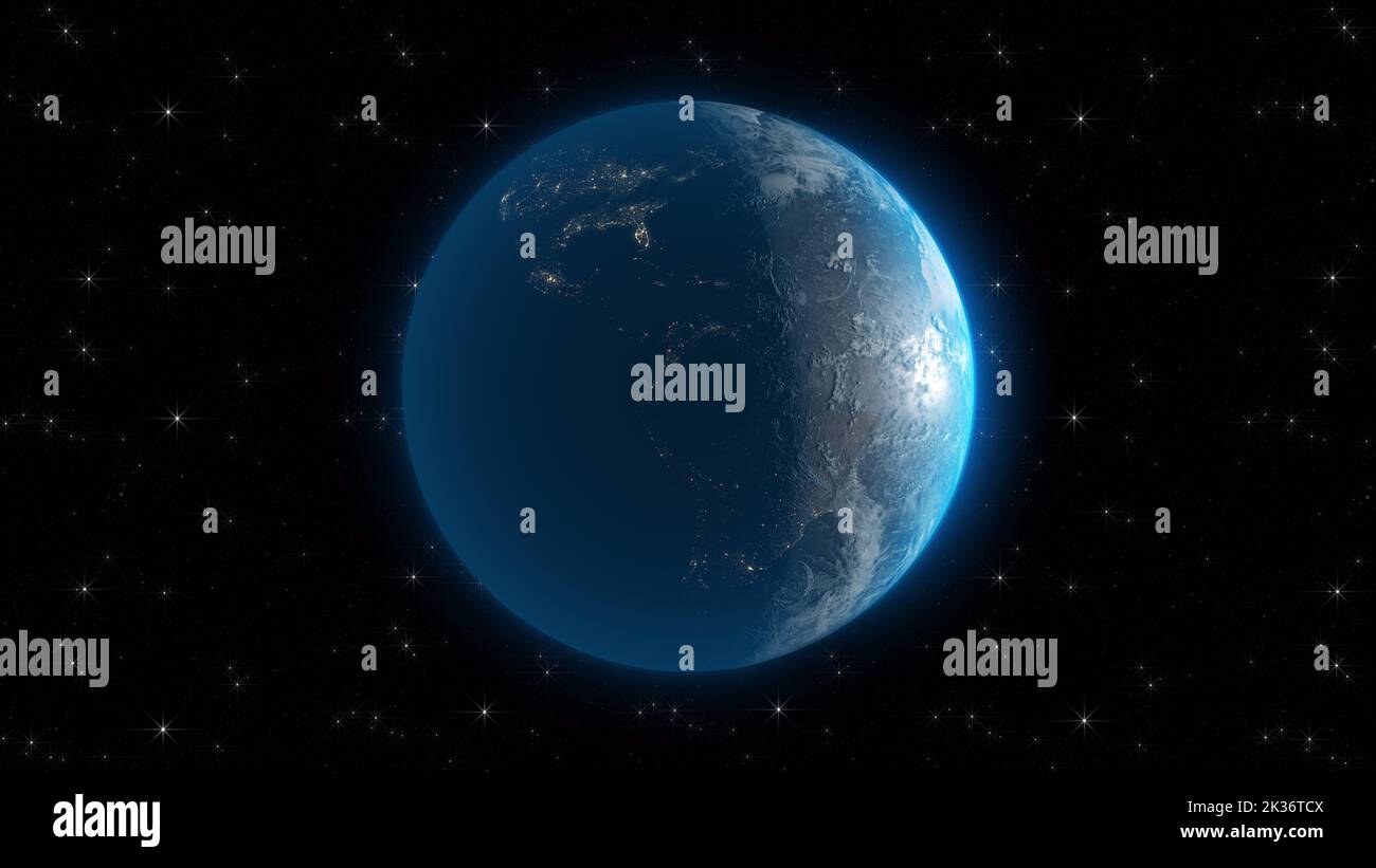 Blue planet Earth rotates Environment nature Night on starry back 3d ...