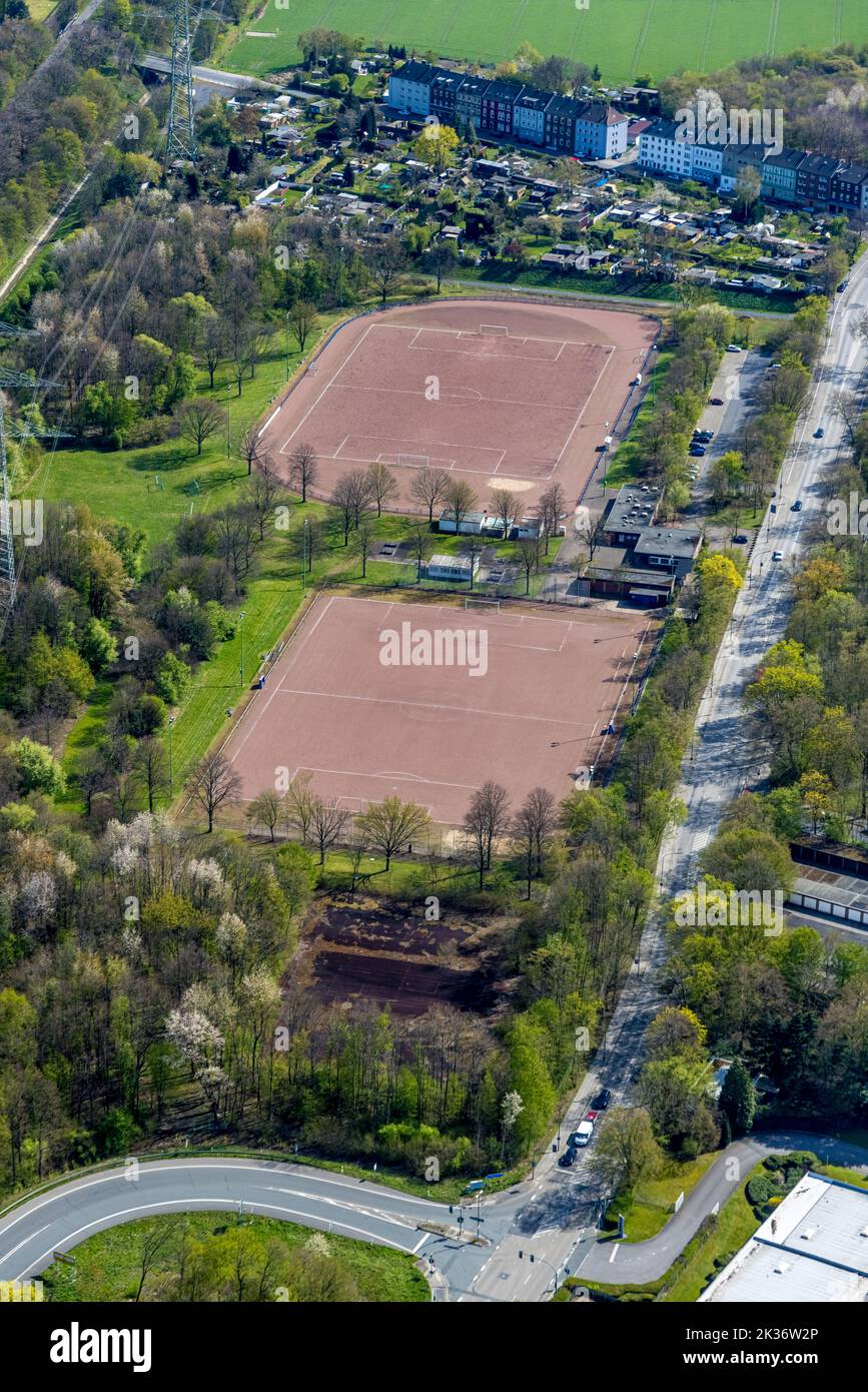 Aerial view, soccer field Rot-Weiß Wacker Bismarck 1925, Bismarck ...