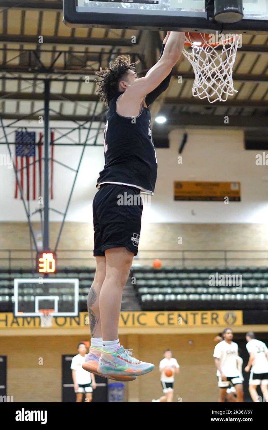 A basketball player dunking the ball into the hoop Stock Photo - Alamy