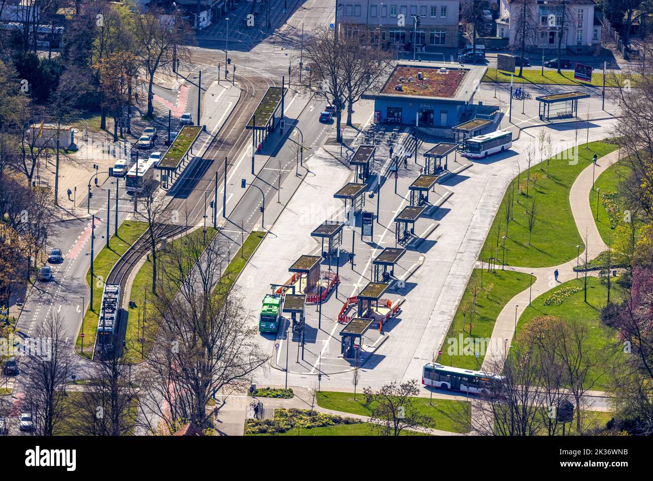 Aerial view, bus station Gelsenkirchen-Buer Goldbergstraße, Buer ...