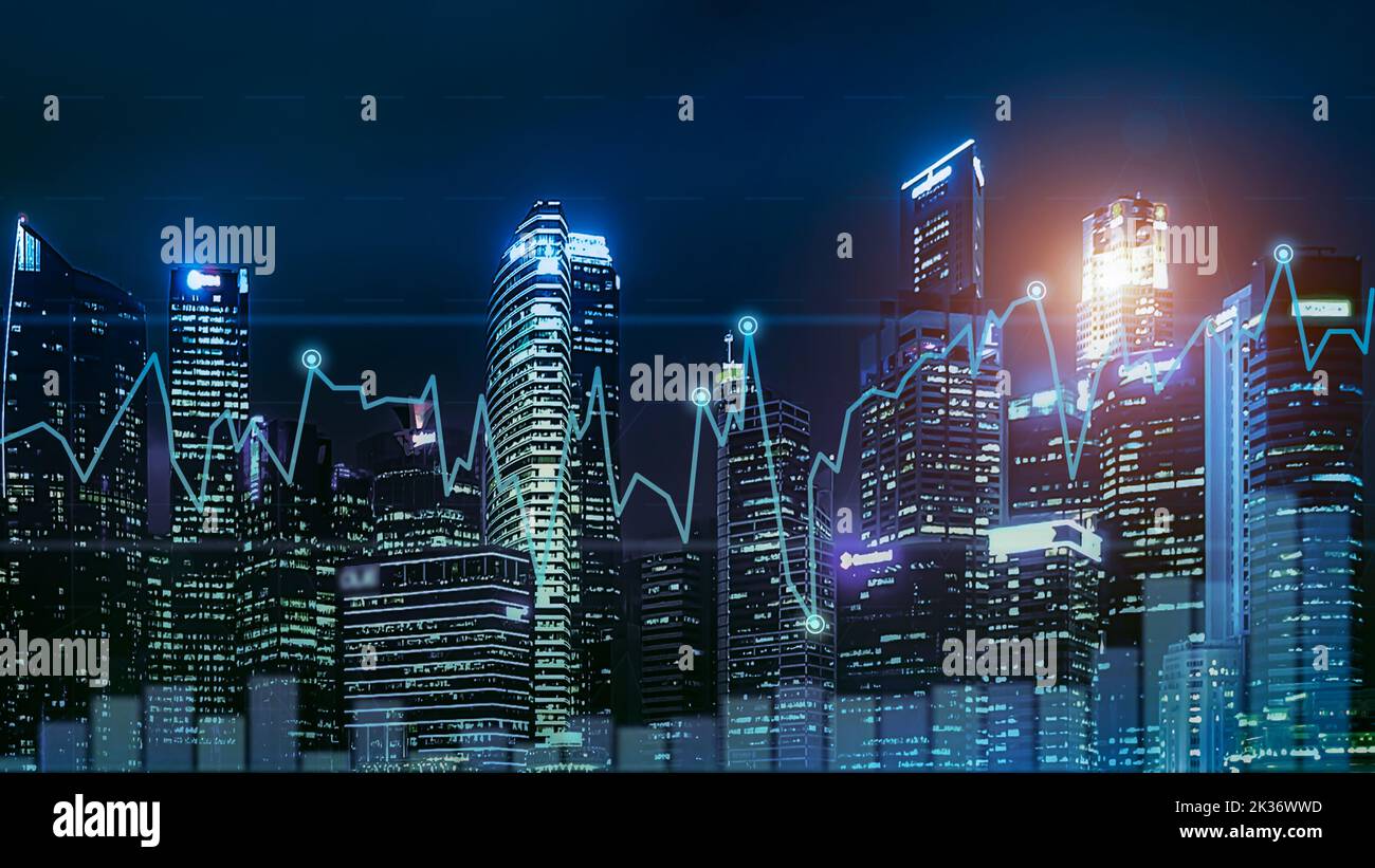 Growing digital graphs and diagram with modernistic urban background ...