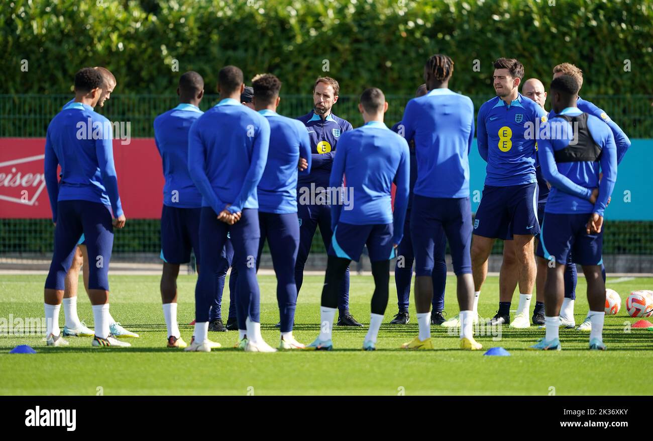 England head coach Gareth Southgate speaks to his players during a ...