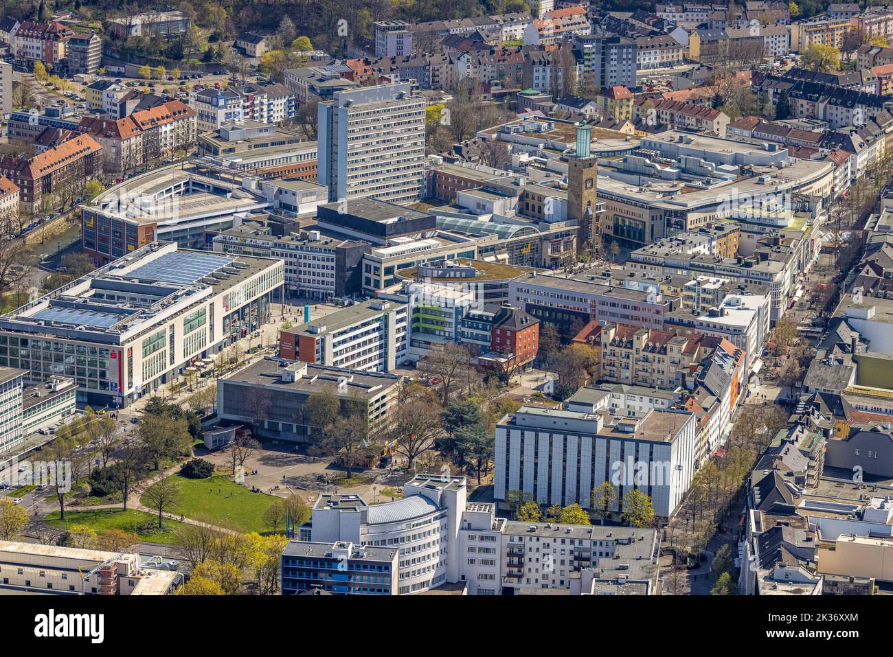 Aerial view, Volme Gallery shopping mall, old town hall tower, middle ...