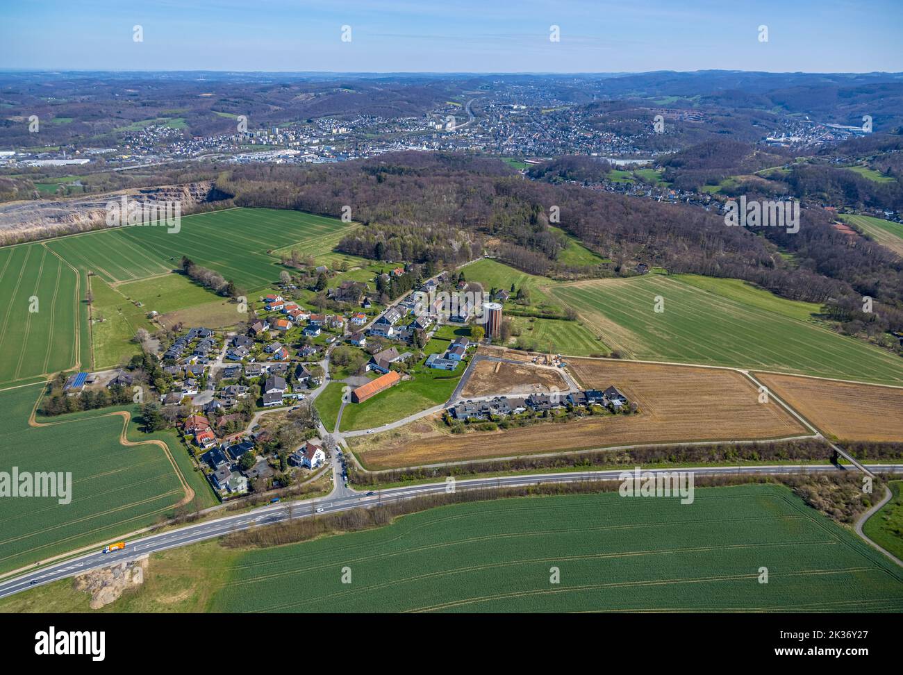 Aerial view, Hassley district with construction area, Emst, Hagen, Ruhr ...