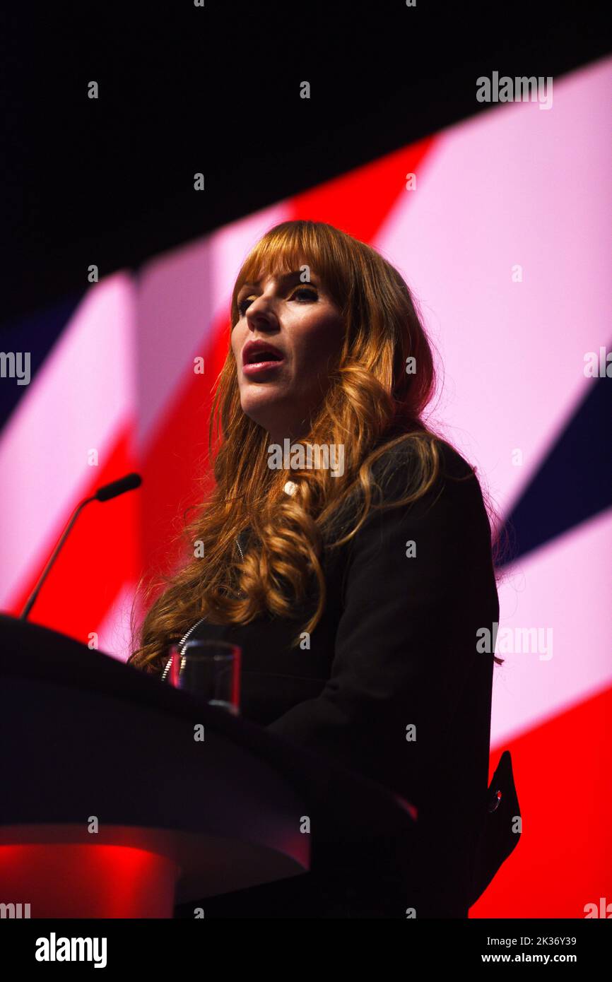 Angela rayner deputy leader labour party giving a keynote speach hi-res ...