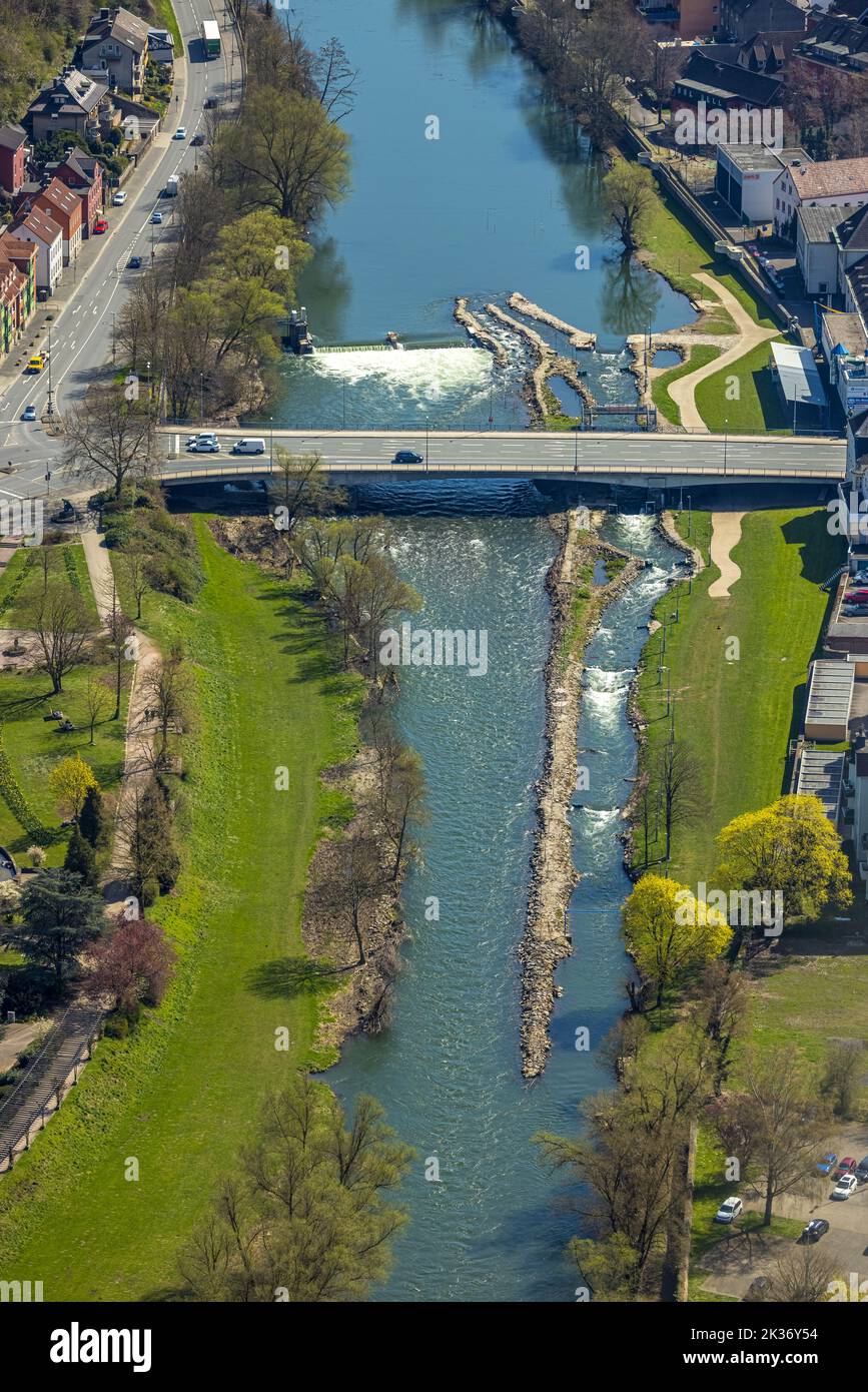 Aerial view, white water park at river Lenne, bridge Stennertstraße ...
