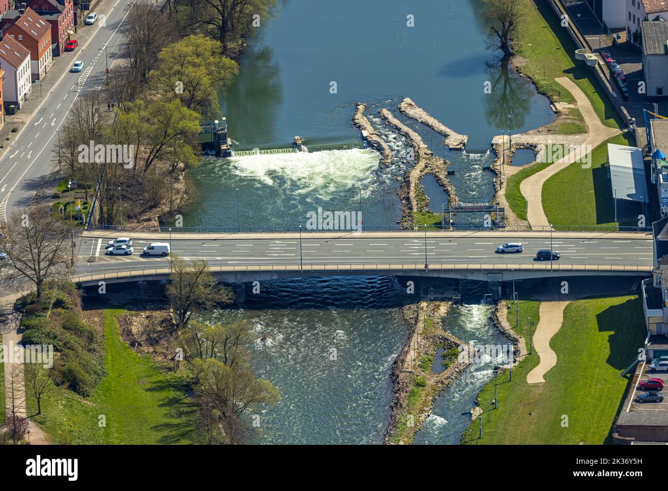 Aerial view, white water park at river Lenne, bridge Stennertstraße ...