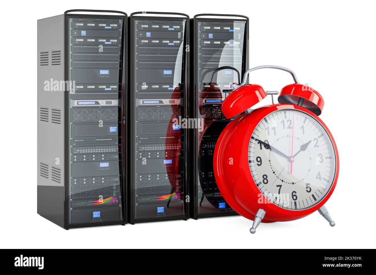 Computer Server Racks with alarm clock, 3D rendering isolated on white ...