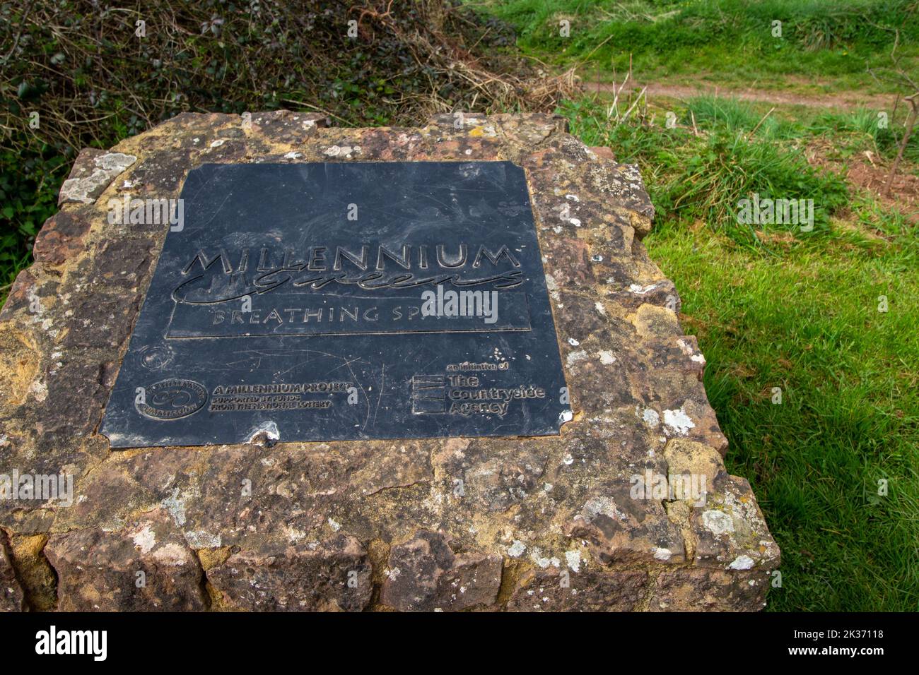 SANDFORD, DEVON, UK - APRIL 6, 2022 sign in the Sandford Millennium ...