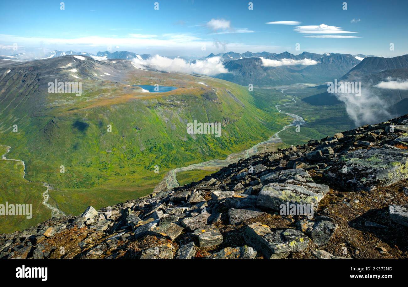 Vast Arctic landscape of Sarek National Park in Lapland,Sweden, viewed ...