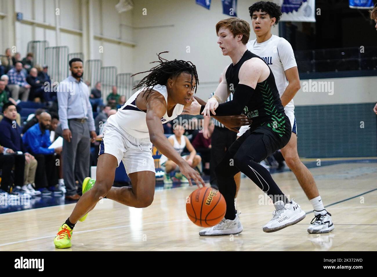 The basketball players on a match during an Indiana high school ...