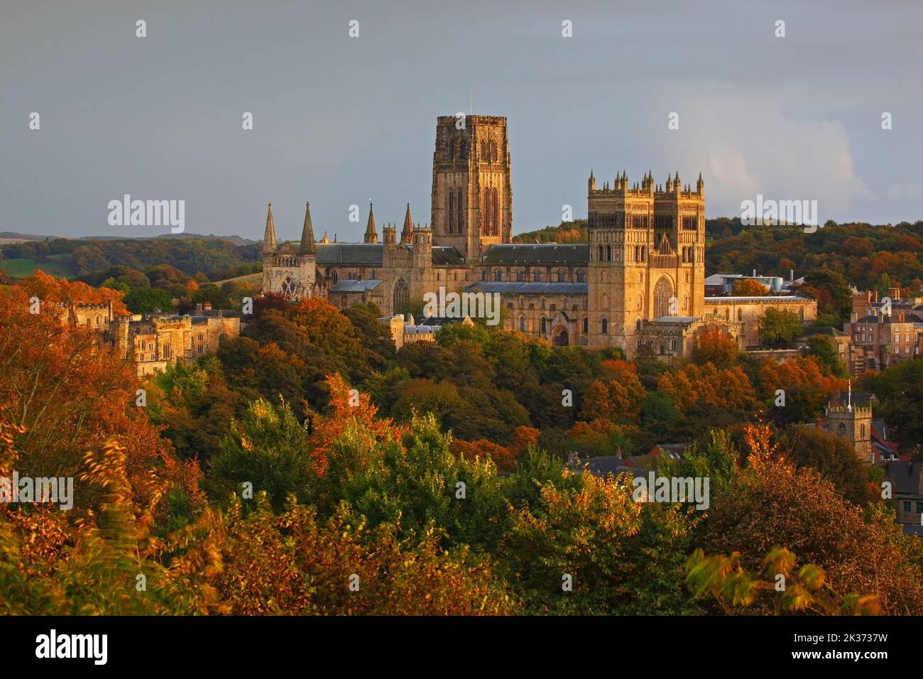 Durham Cathedral in warm evening light with Autumnal Trees. County ...