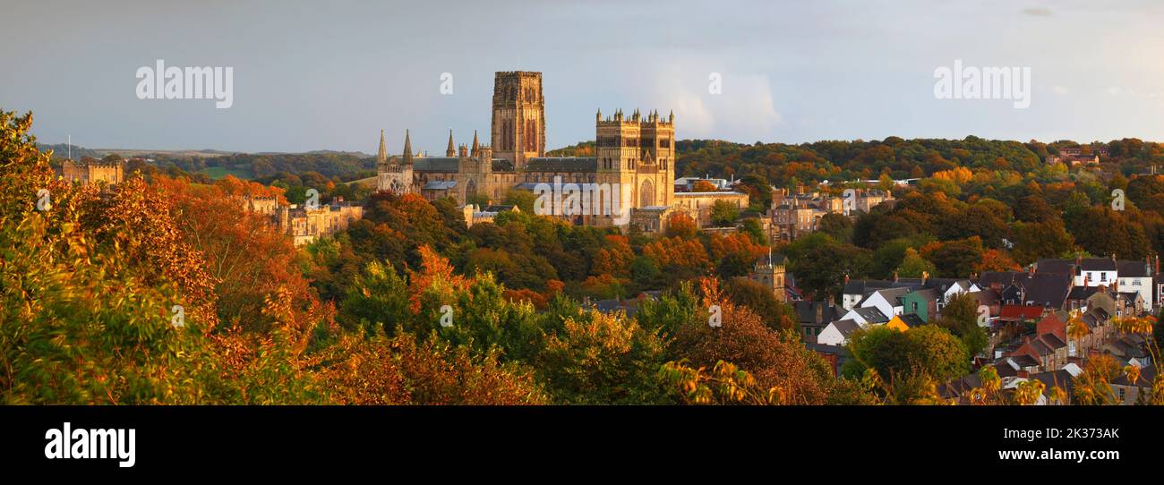 Durham Cathedral in warm evening light with Autumnal Trees. County ...