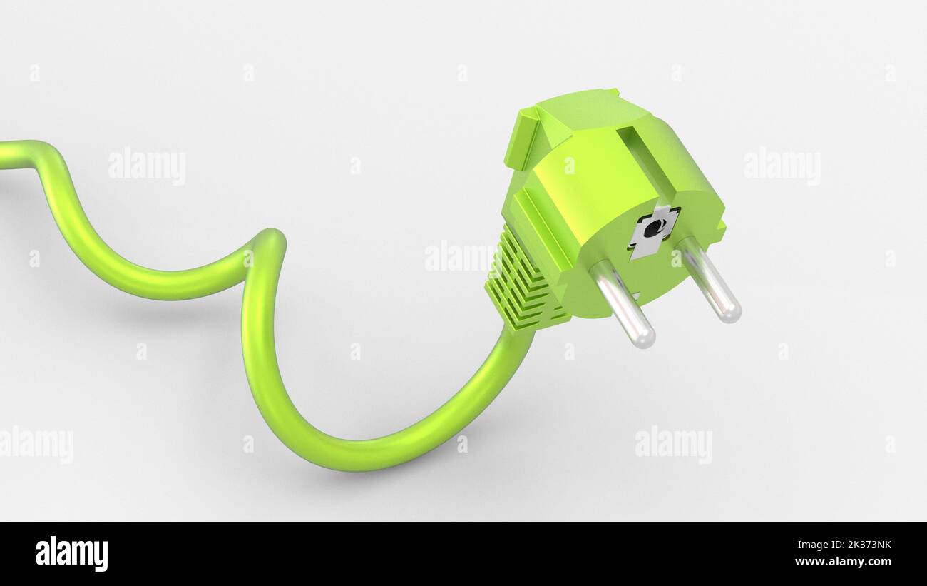 The green 3d plug isolated on white background. Green electricity ...