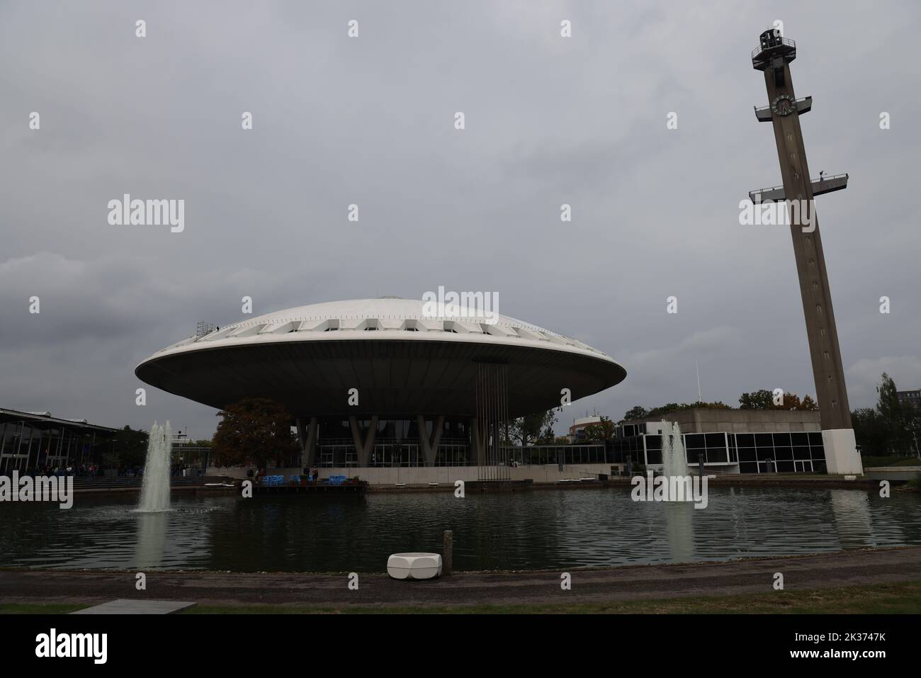 The iconic Evoluon In Eindhoven, The Netherlands, a building shaped ...