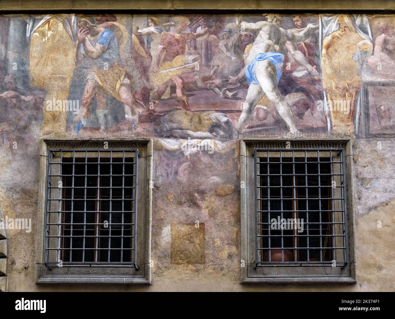 Old painting on house outside wall, fresco of the Renaissance outdoor ...