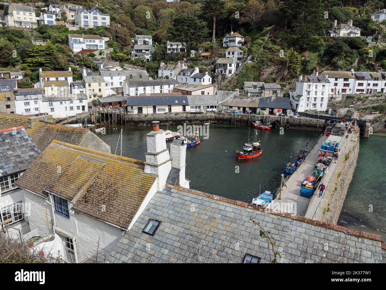 The Harbour at the fishing village of Polperro in south Cornwall at Low ...