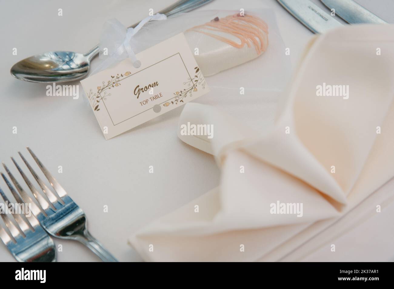 Rustic Wedding Reception Top Table seating with glasses, cutlery and ...