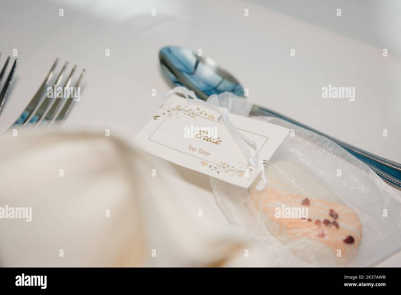 Rustic Wedding Reception Top Table seating with glasses, cutlery and ...