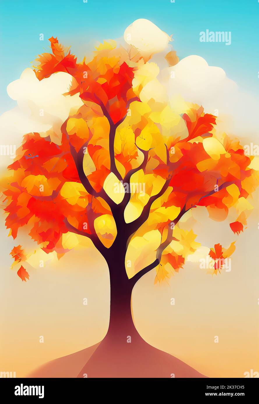 Beautiful abstract autumn tree with lush foliage. Flat art. Digital ...