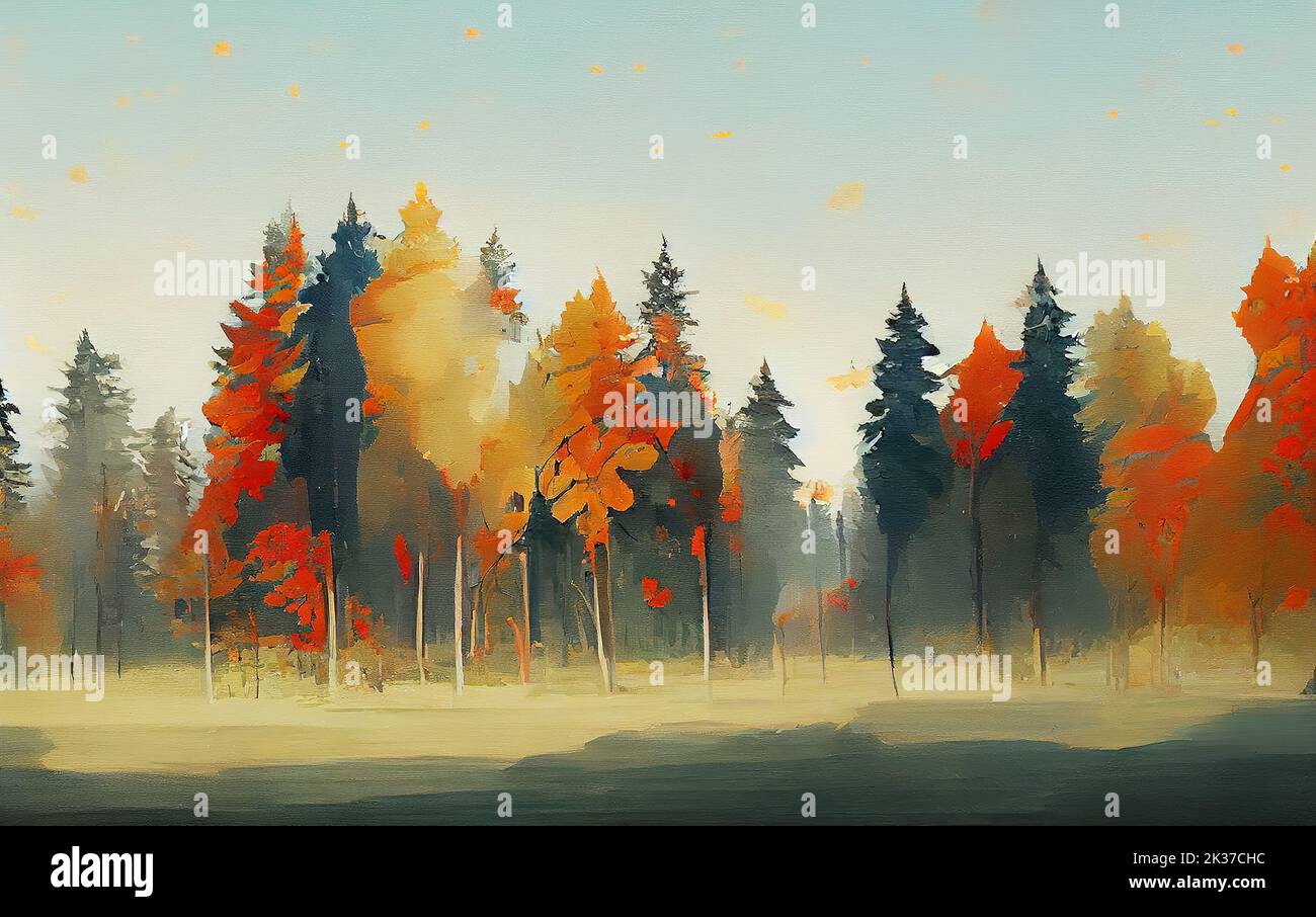 Abstract autumn forest. Artistic drawing effect. Digital illustration ...