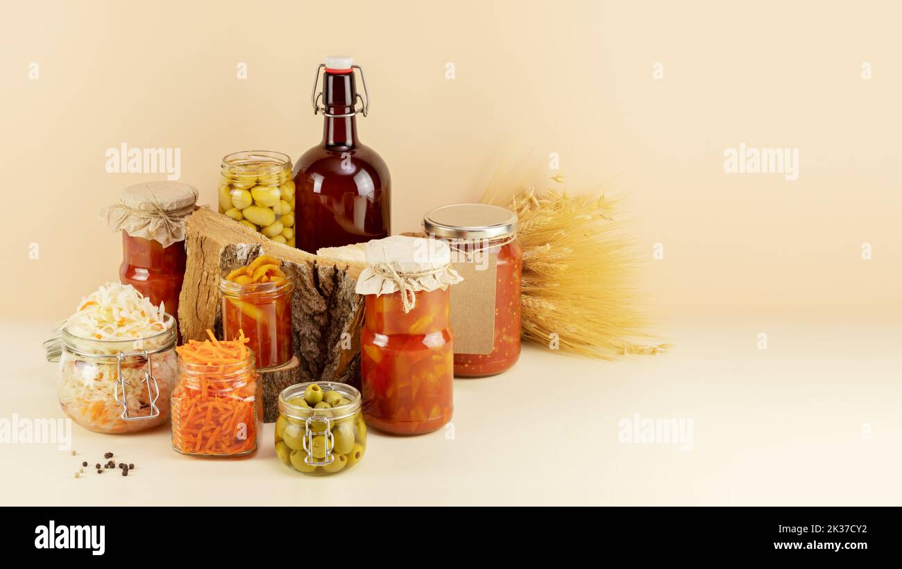 Probiotic food. Pickled or fermented products. Fermented vegetables and ...