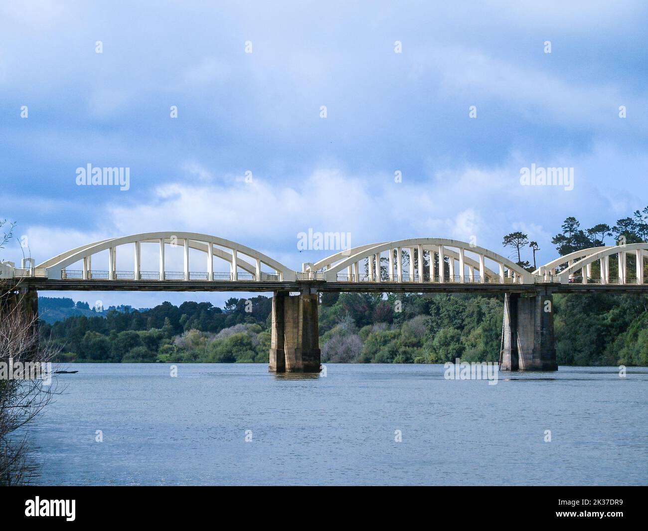 White arching structure of Tuakau Bridge in Waikato, New Zealand Stock ...