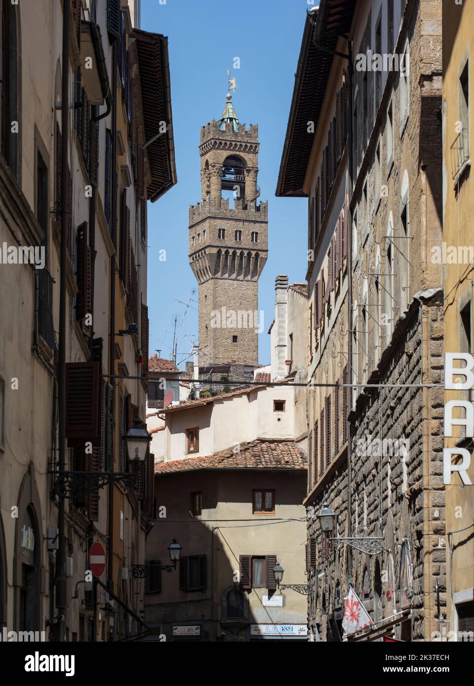 The view along Via dei Neri in Florence, toward the campanile of the ...