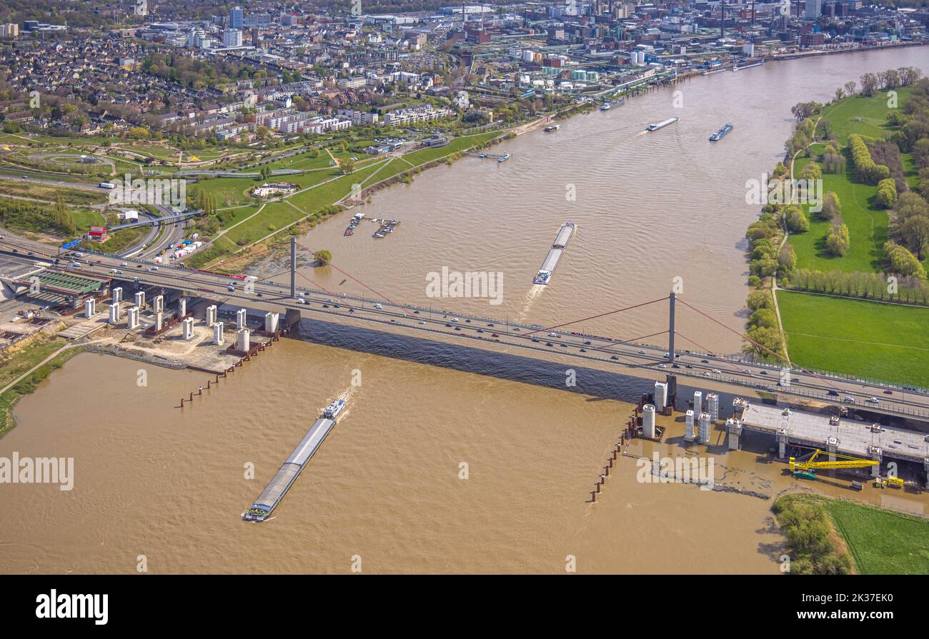 Aerial view, Leverkusen Rhine bridge construction site with replacement ...