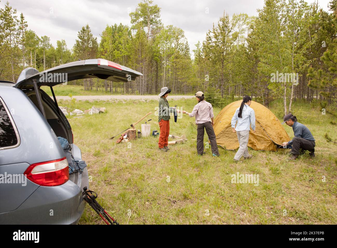 Family setting up camp hi-res stock photography and images - Alamy