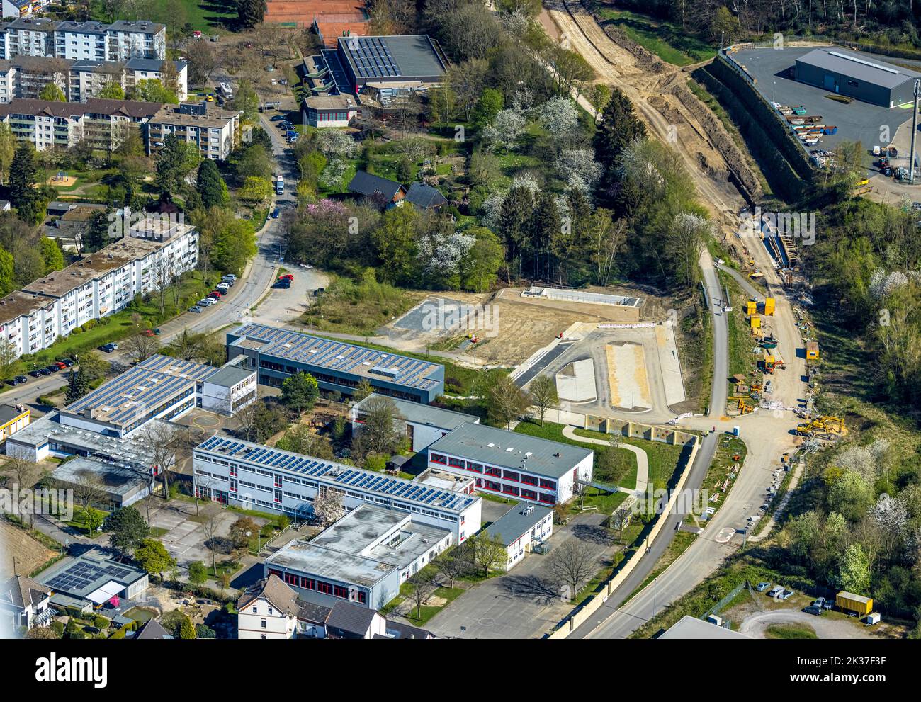 Aerial view, construction site at Glückauf-Trasse with new construction ...