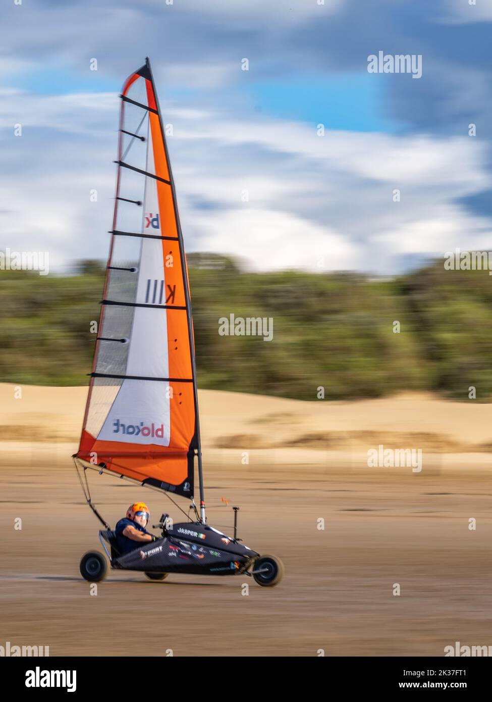 Blokart sailing in the Weston Windzone at Weston super Mare in Somerset ...