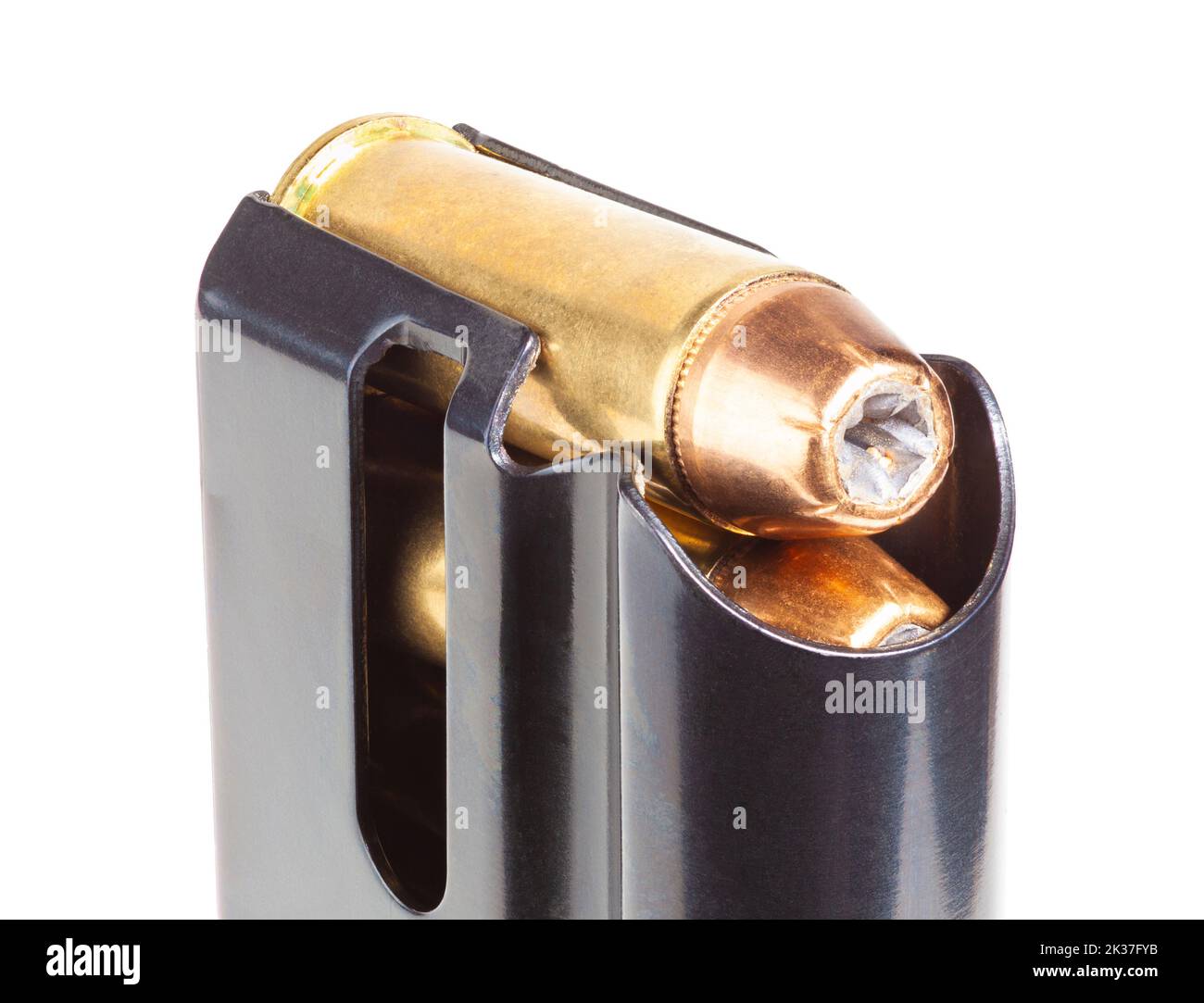 Hollow points in a pistol magazine isolated on a white background Stock ...