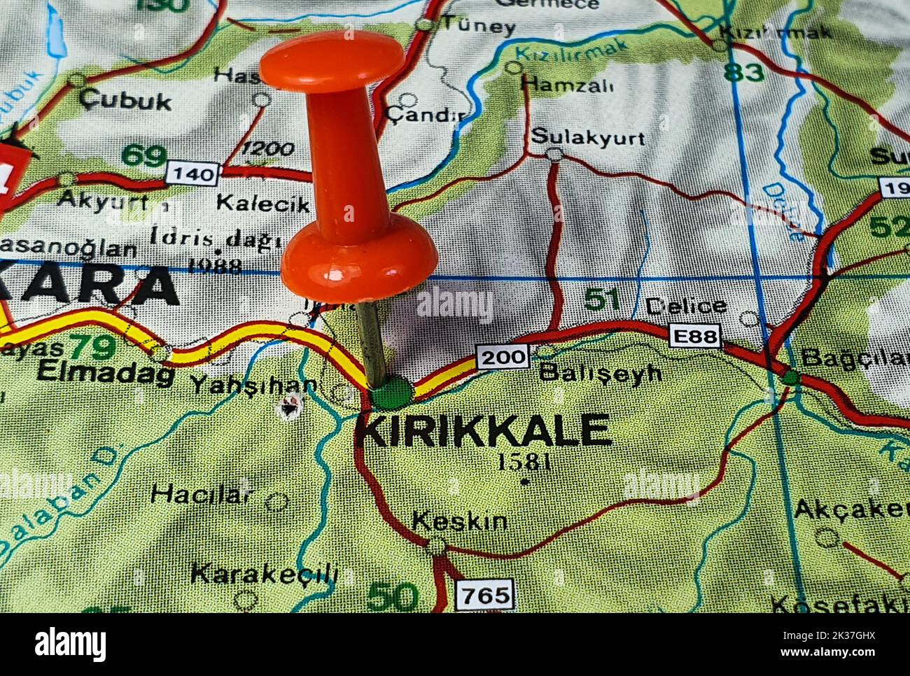 The location of the Turkish city Kirikkale shown with a red push pin ...