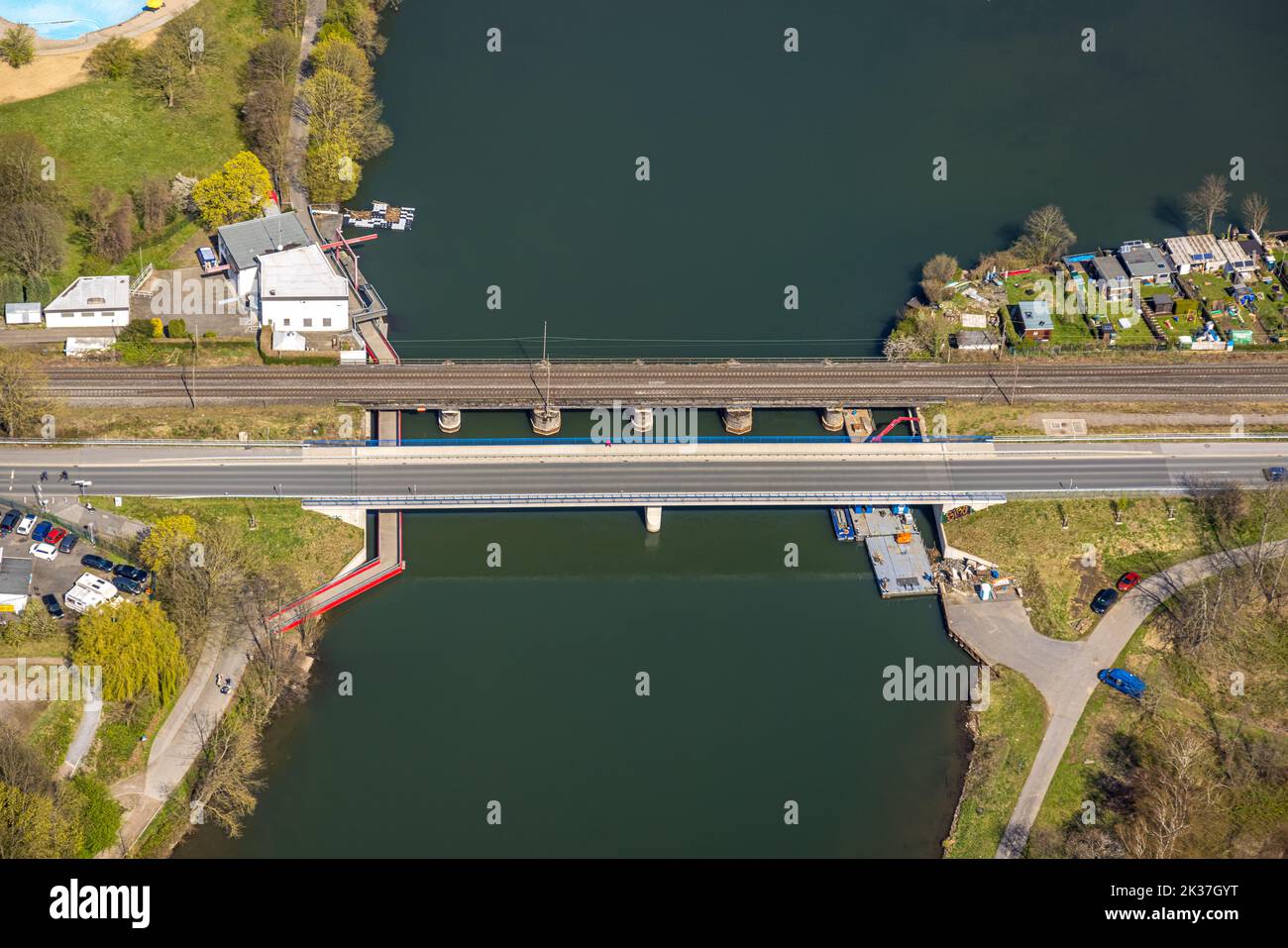 Aerial view, Obergrabenbrücke and Ruhrbrücke Friedrichstraße at ...