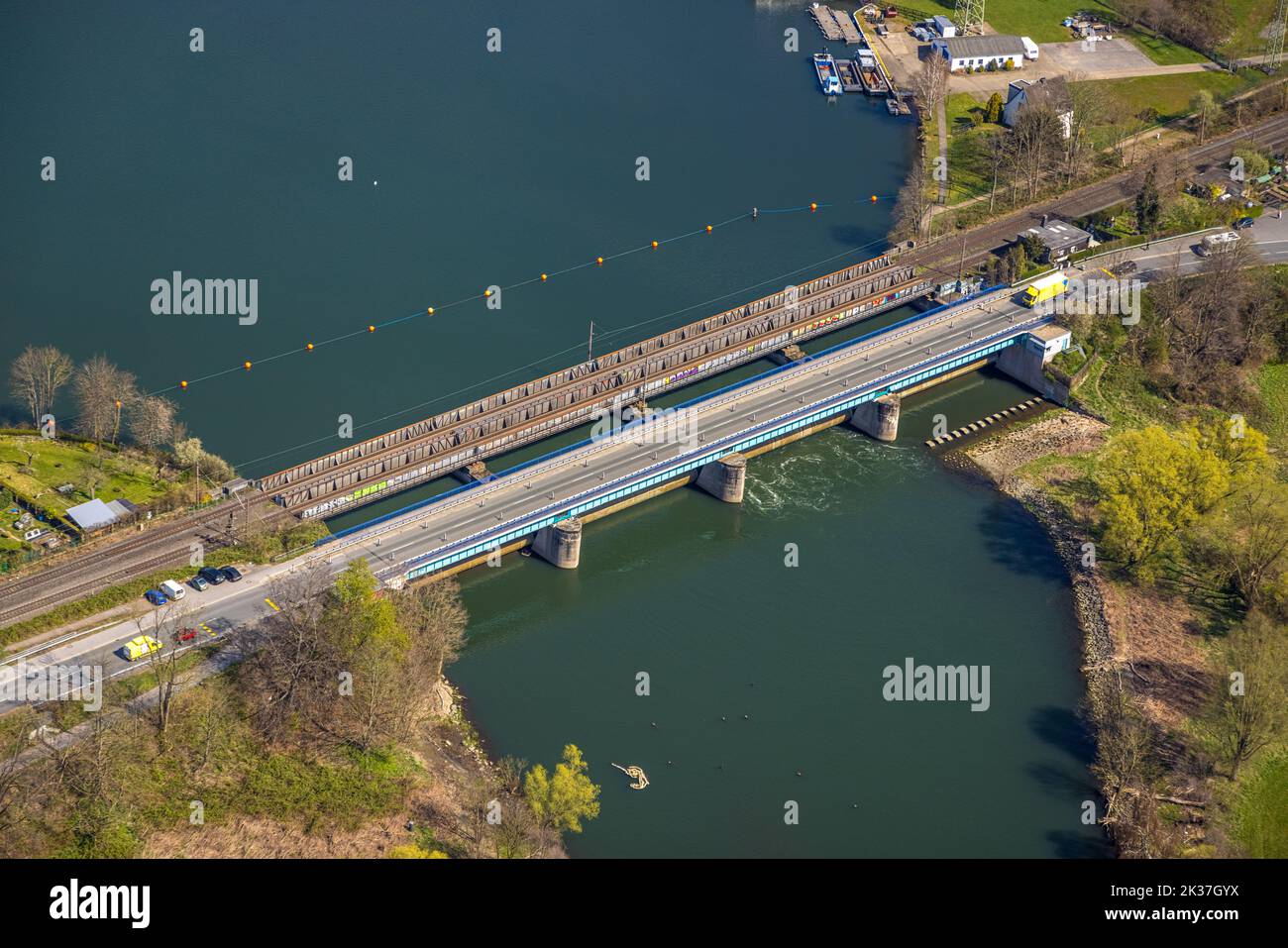 Aerial view, Obergrabenbrücke and Ruhrbrücke Friedrichstraße at ...