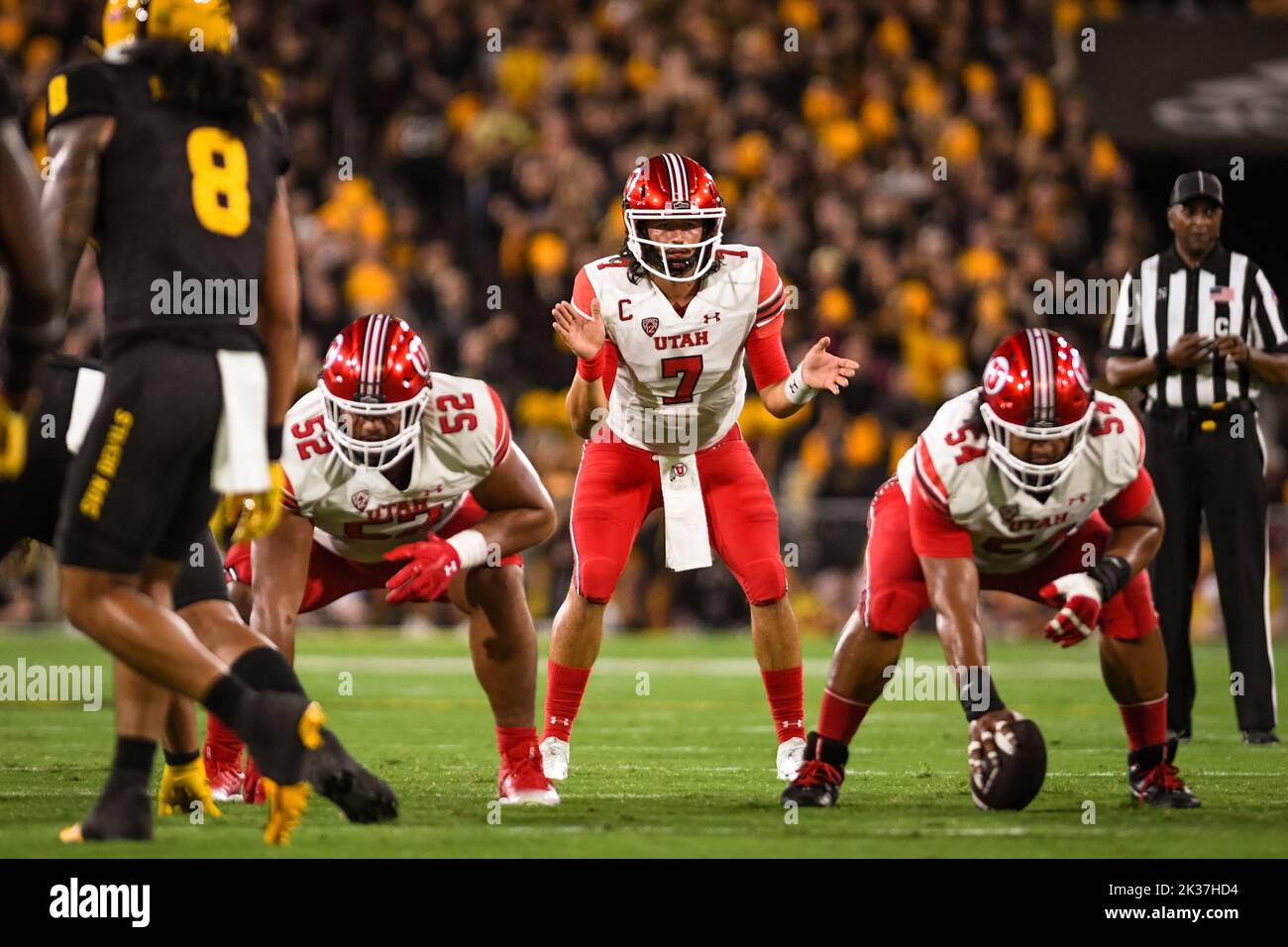 Utah Utes quarterback Cameron Rising (7) prepares to hike the ball in ...