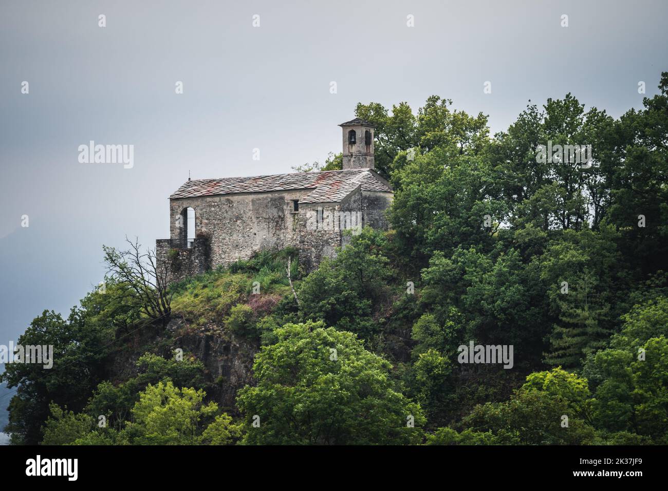 Stone building on top of a mountain on the coast Stock Photo - Alamy