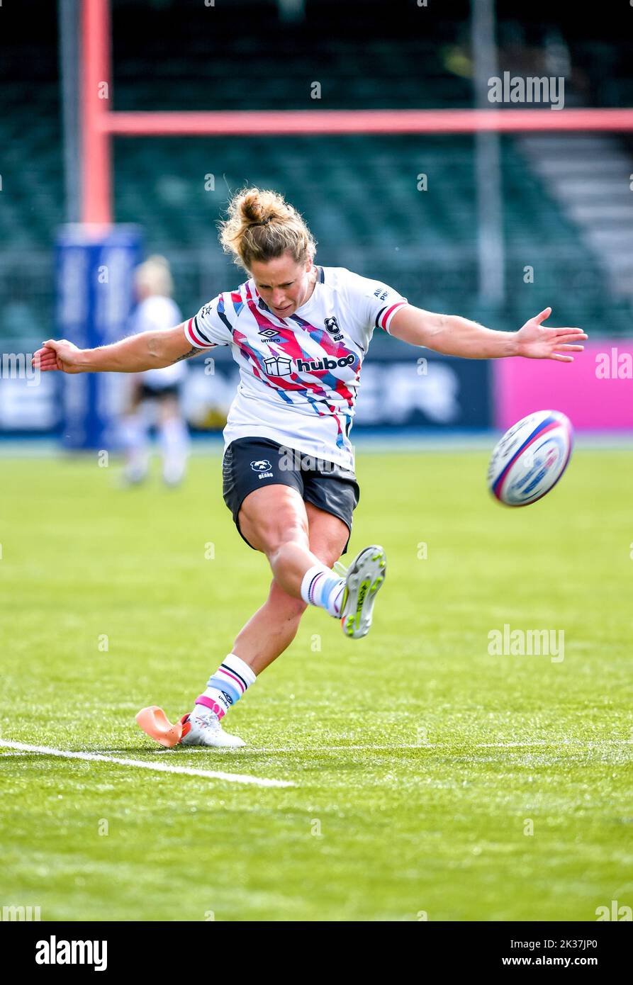 London, UK. 25th Sept 2022. Amber Reed of Bristol Bears Women converts ...