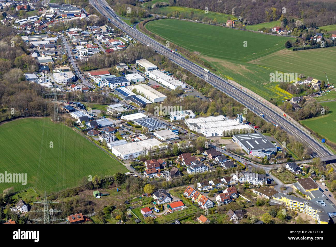 Aerial view, Wullener Feld industrial park on the A44 freeway, Annen ...