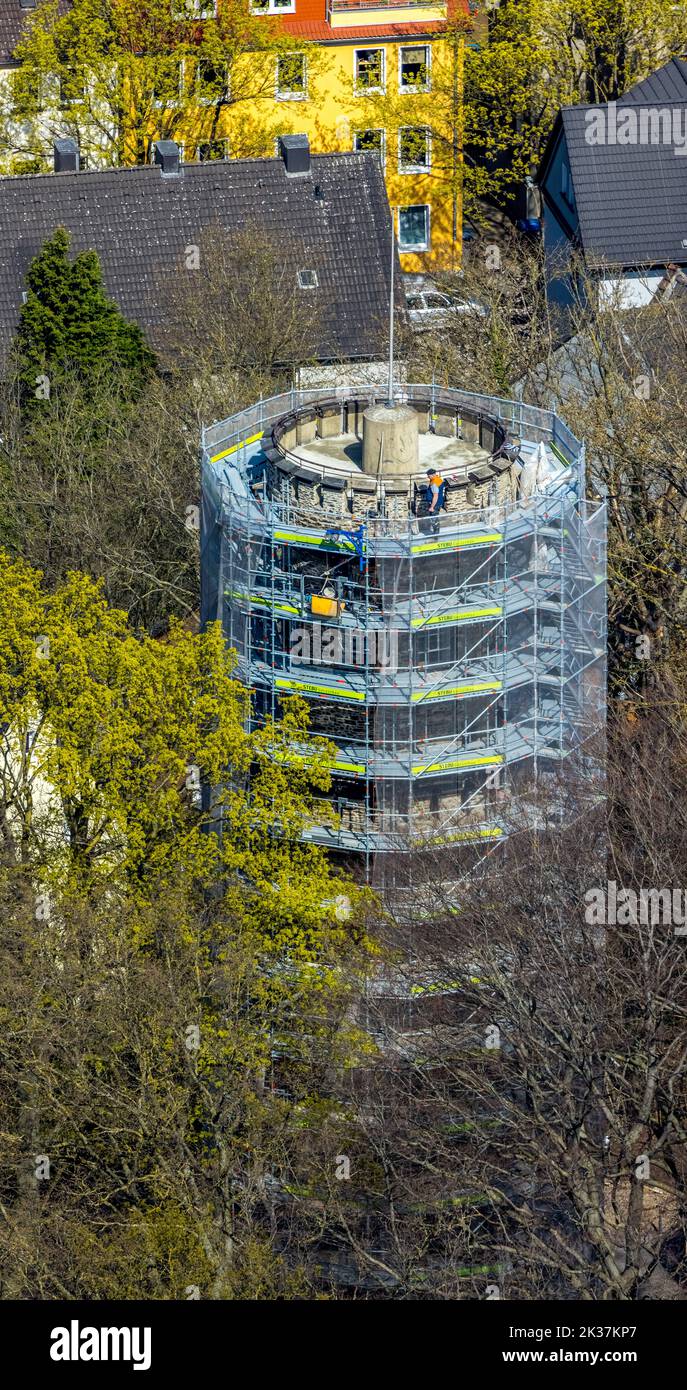 Aerial view, renovation work on shrouded Helen's Tower, Witten, Ruhr ...