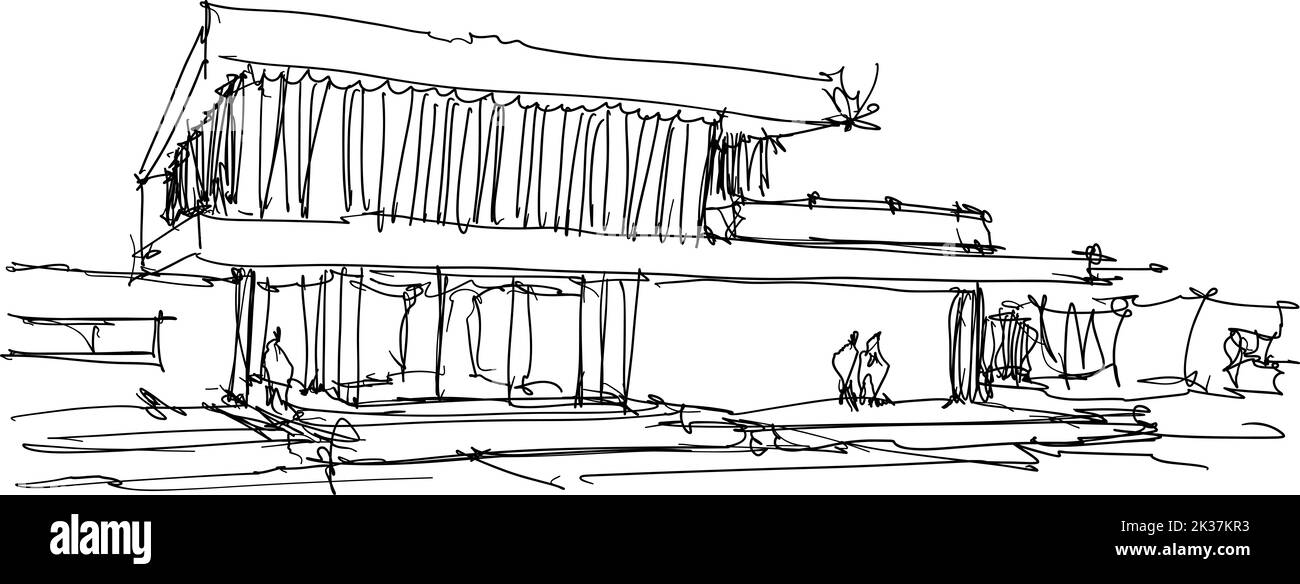 hand drawn architectural sketches of modern two story detached house ...