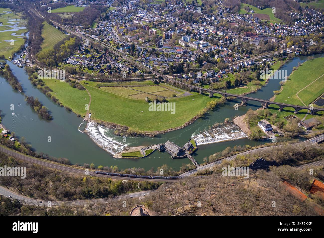 Aerial view, Ruhr viaduct and hydroelectric power station Hohenstein on ...