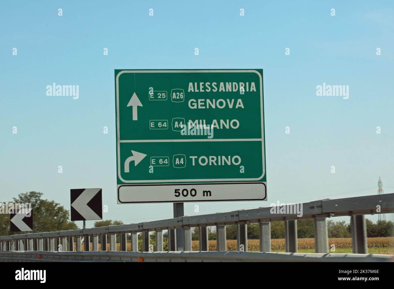 big green highway sign with Italy location names in Italy Stock Photo ...