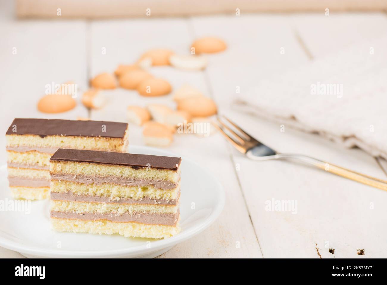 Hungarian Dobos cake also known as Dobosh. Pastry made from biscuit ...